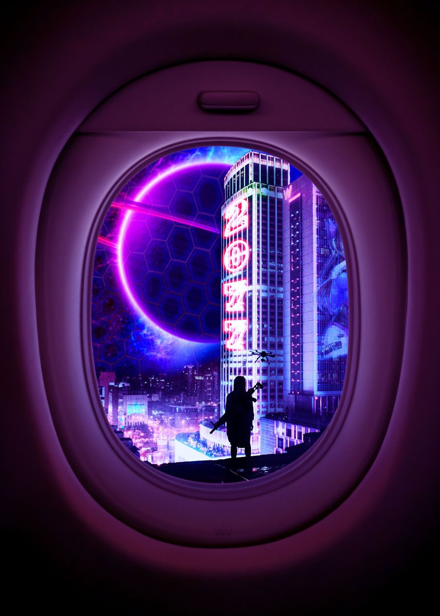 '2077 on airplane window' Poster by Gab Fernando | Displate