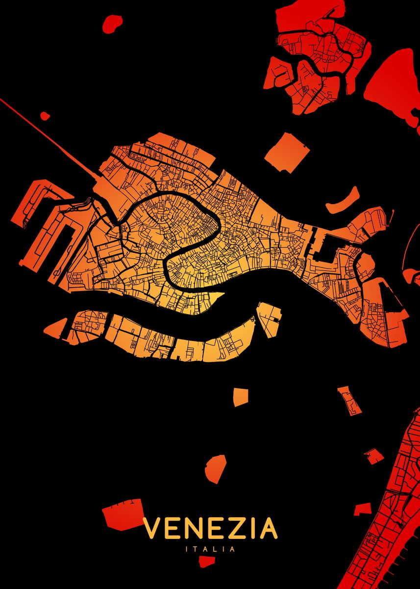 'Venezia map' Poster, picture, metal print, paint by mapsies | Displate