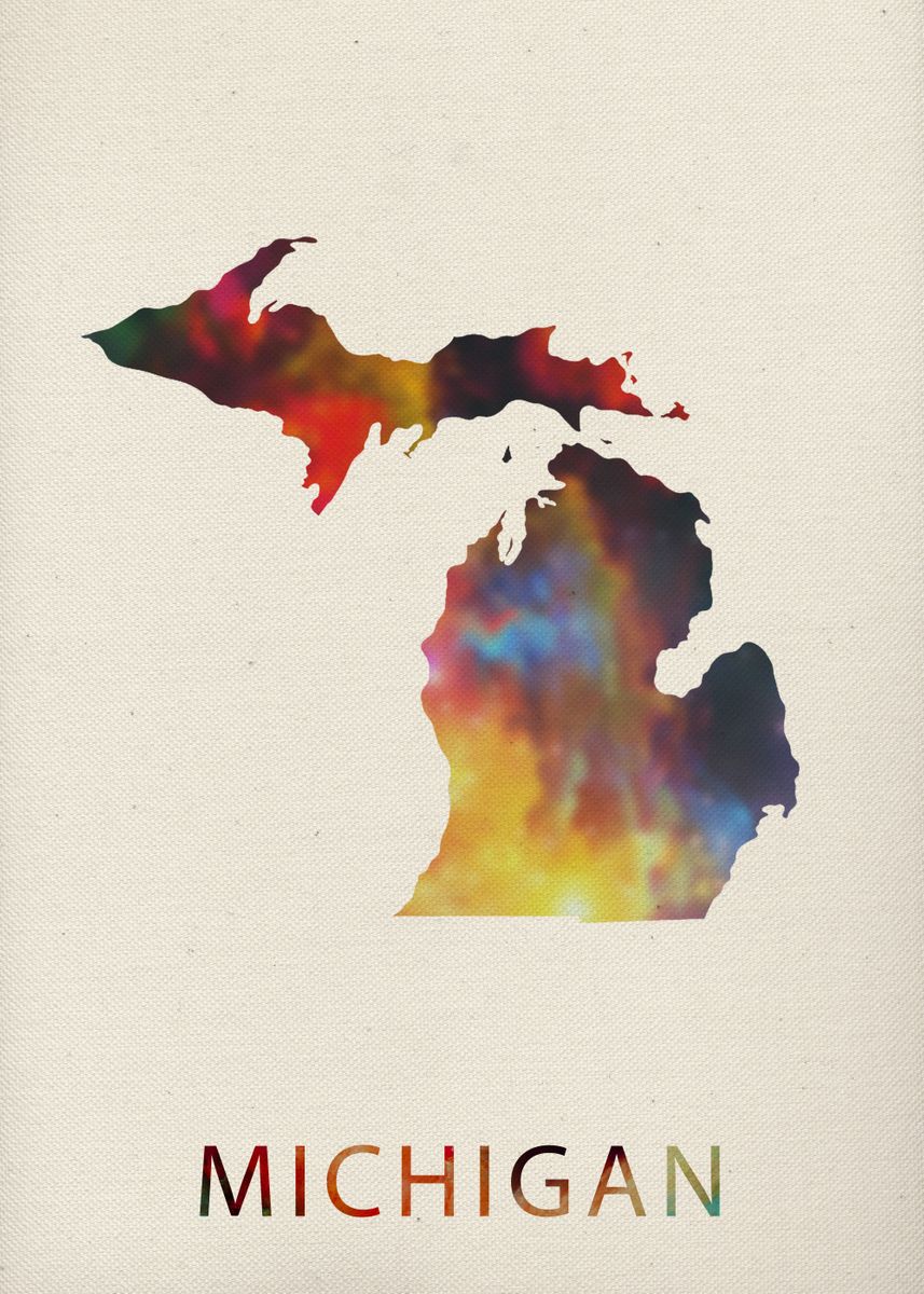 'Michigan Watercolor Map' Poster, picture, metal print, paint by Design ...