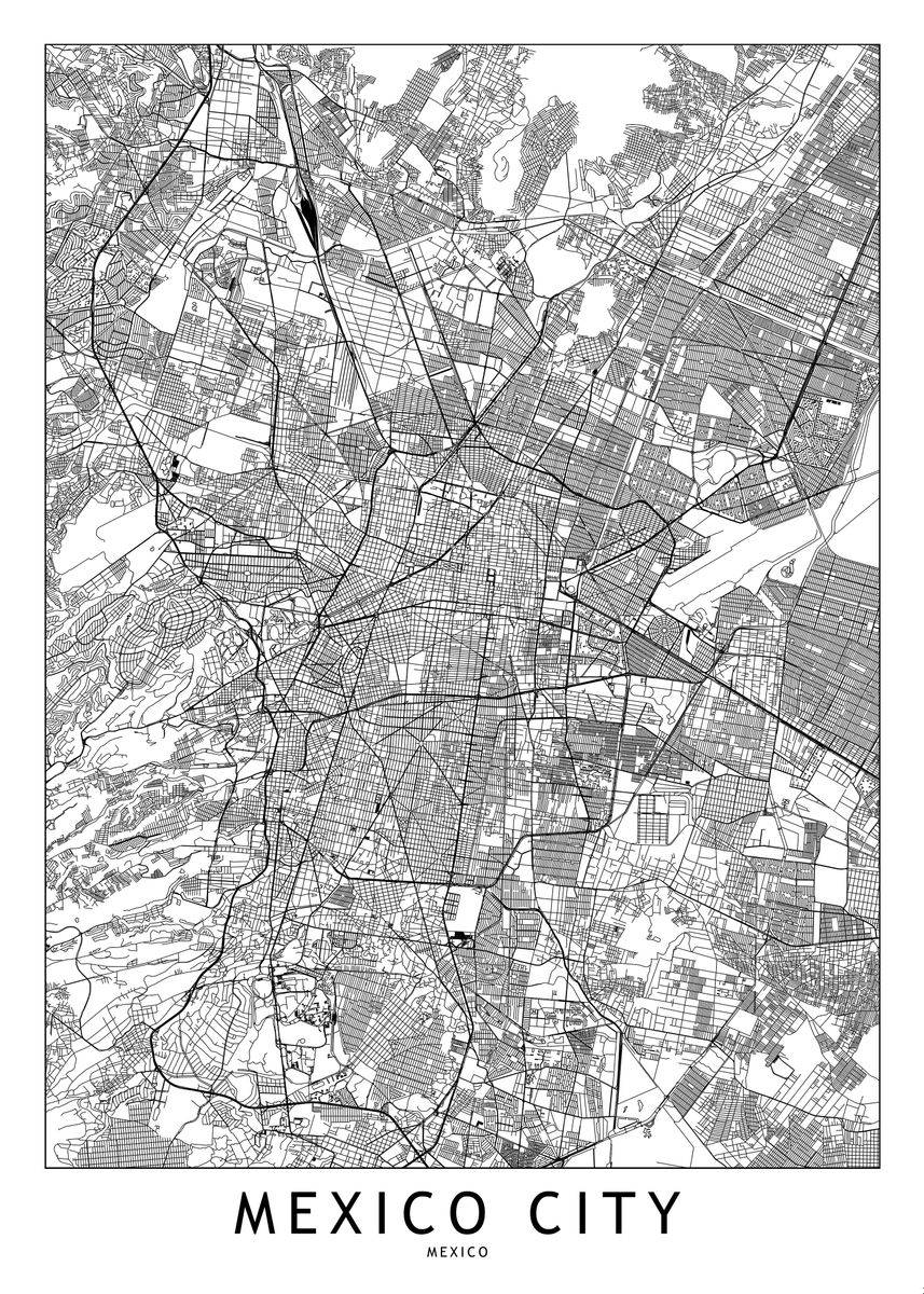'Mexico City White Map' Poster, picture, metal print, paint by ...