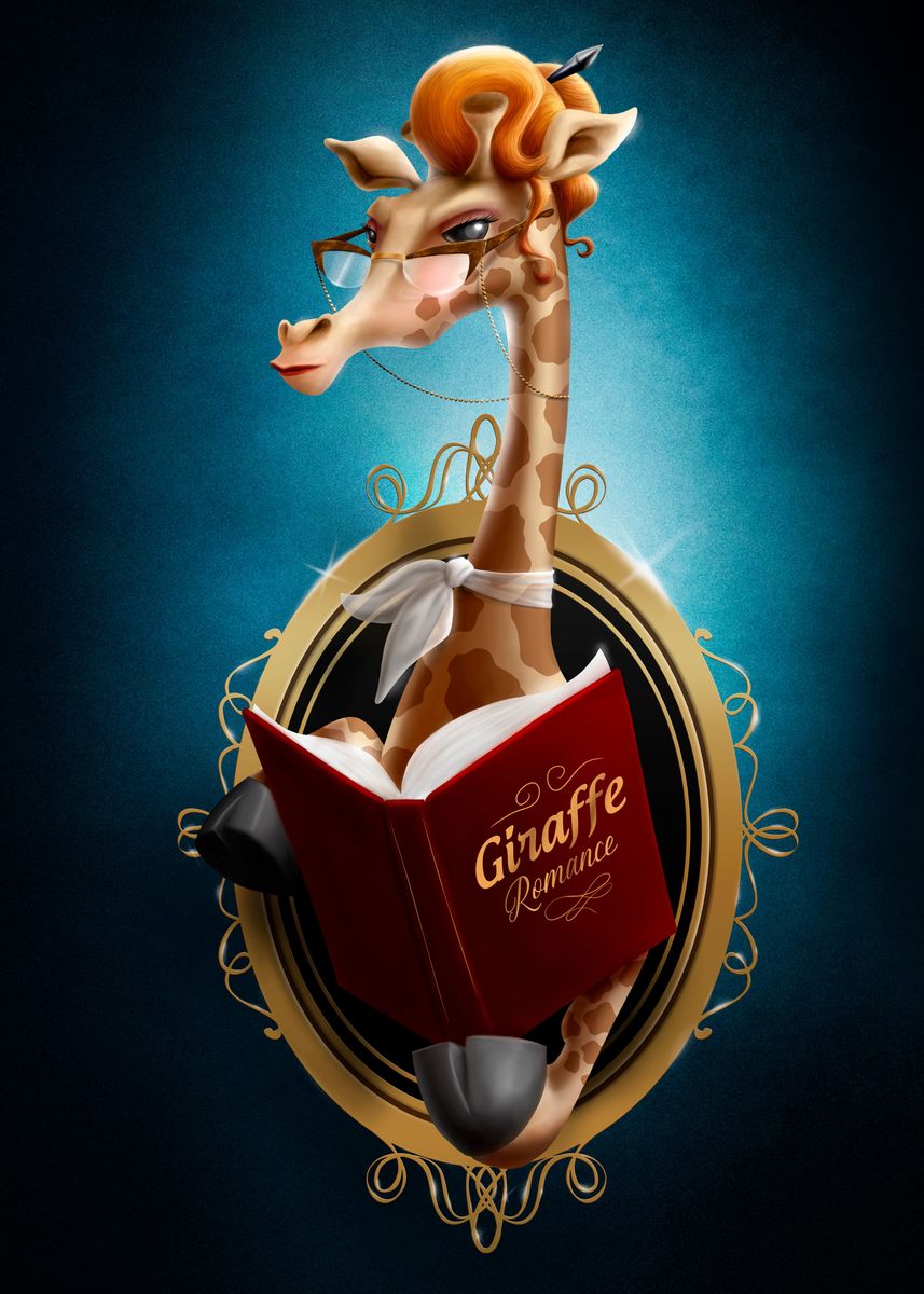 'librarian giraffe' Poster, picture, metal print, paint by Juan Carlos ...