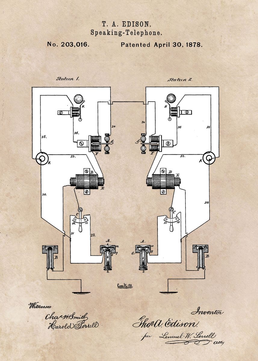 'patent Edison Speaking Tel' Poster, picture, metal print, paint by ...