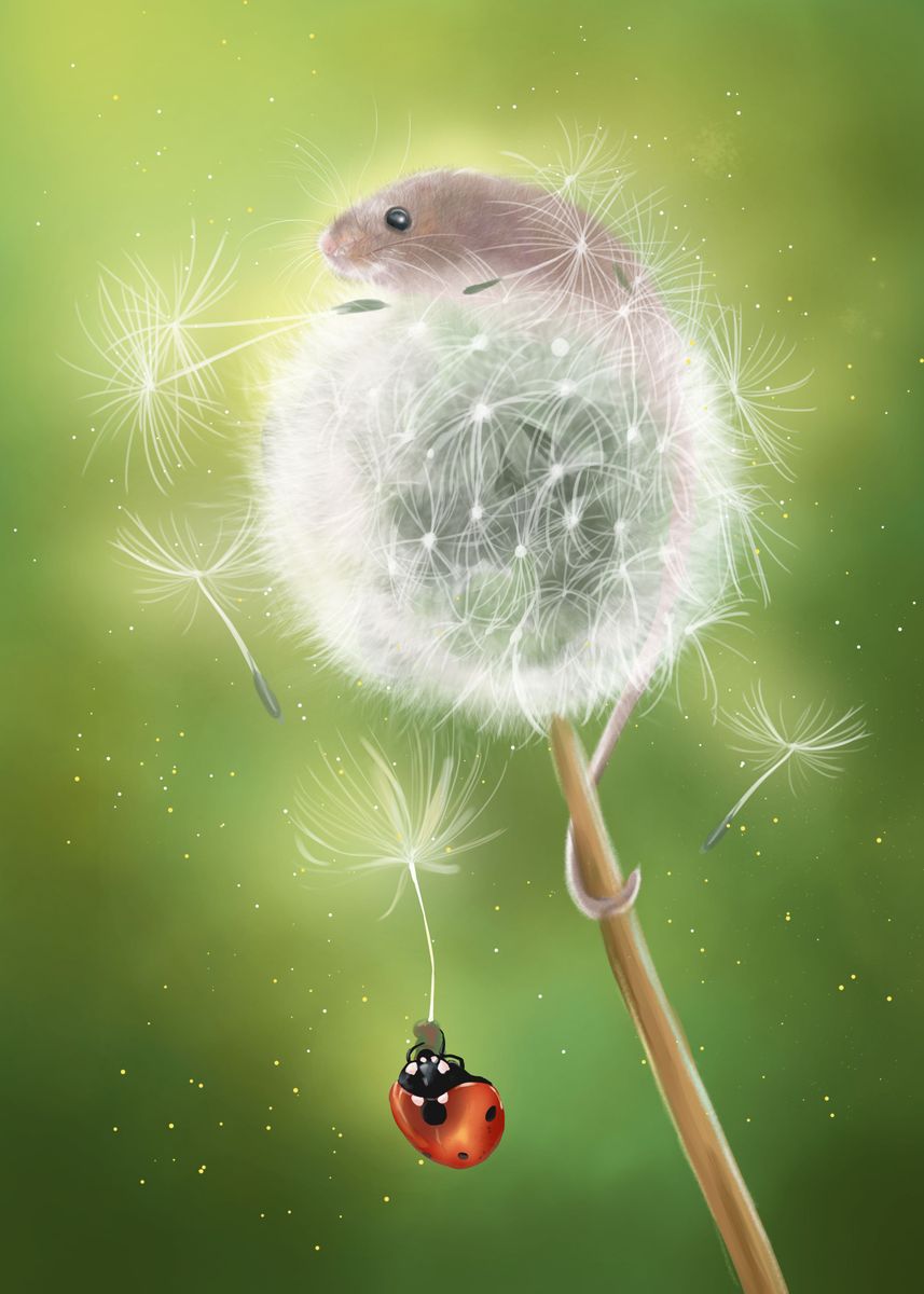 'The mouse and the ladybug' Poster, picture, metal print, paint by ...