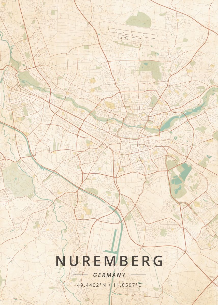 'Nuremberg Germany' Poster, picture, metal print, paint by Designer Map ...