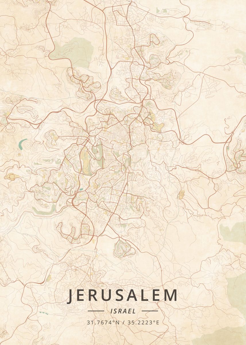 'Jerusalem Israel' Poster, picture, metal print, paint by Designer Map ...