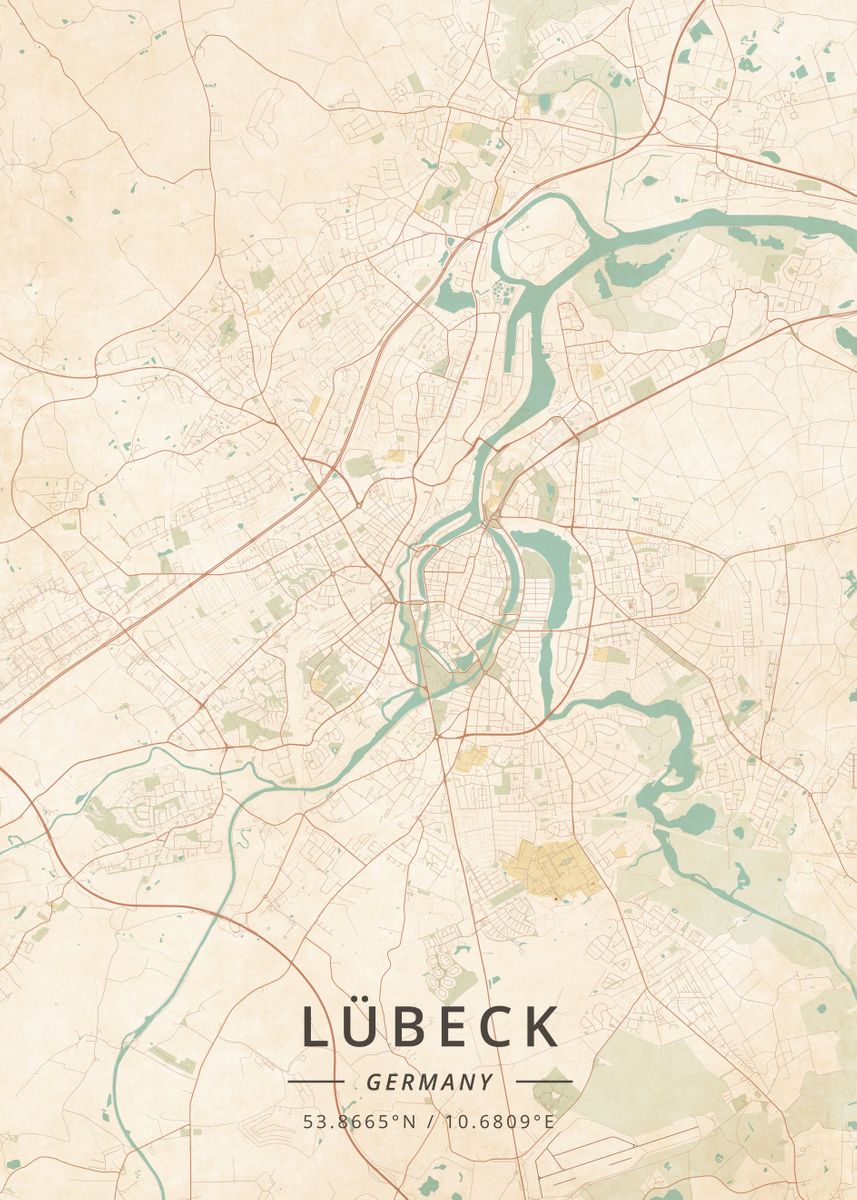 'Lubeck Germany' Poster, picture, metal print, paint by Designer Map ...