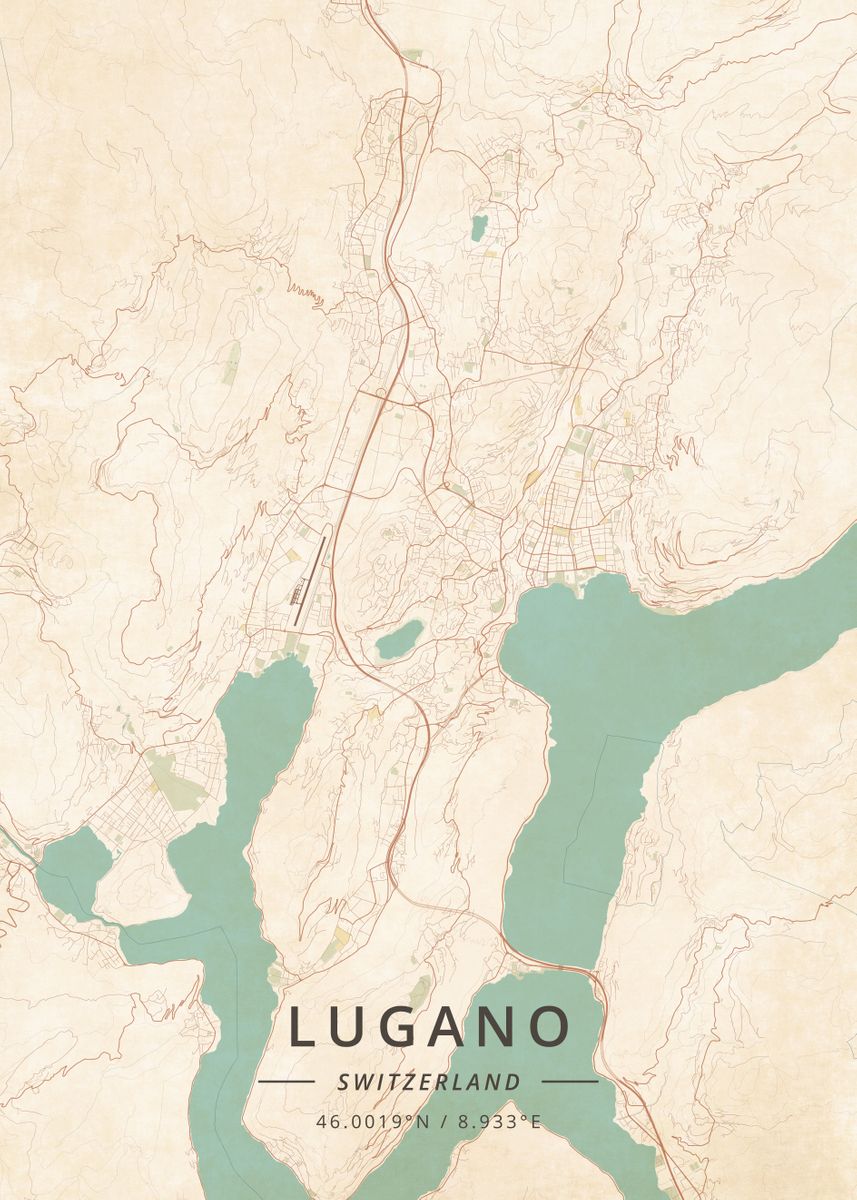 'Lugano Switzerland' Poster by Designer Map Art | Displate
