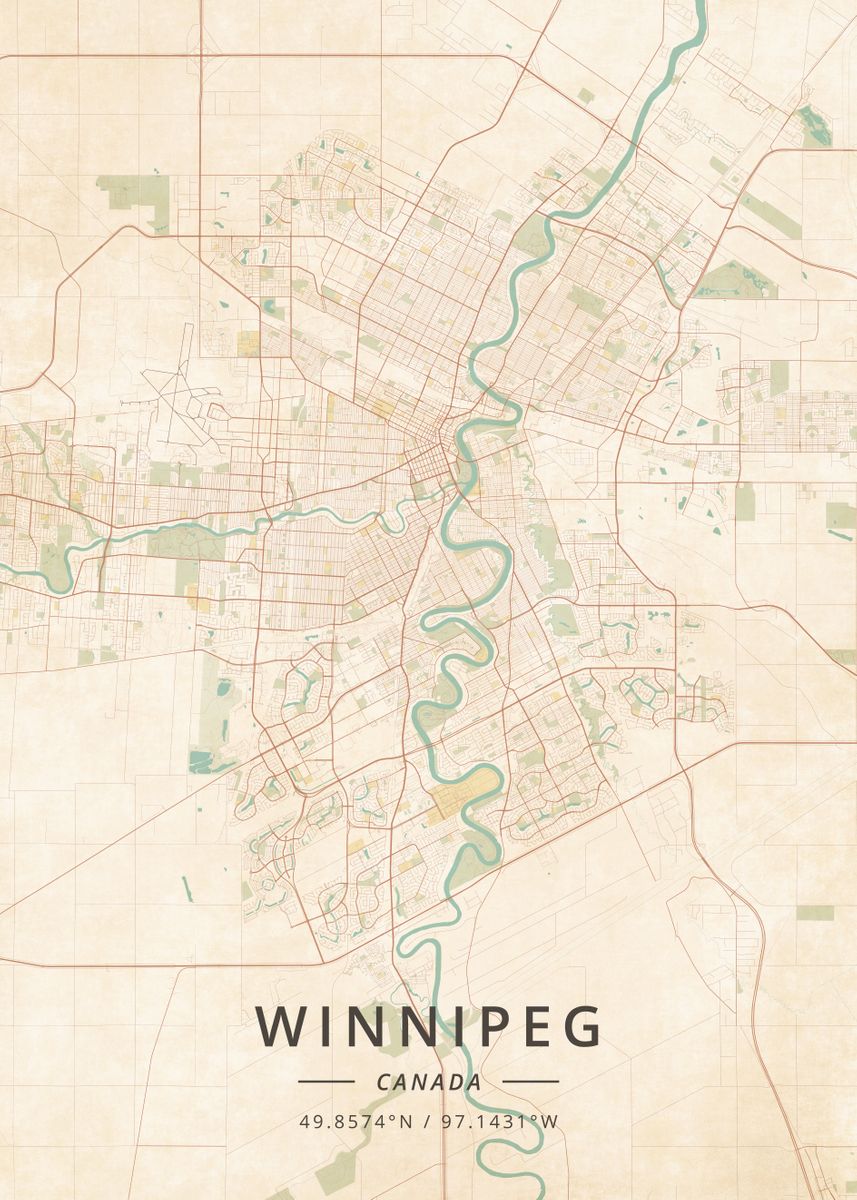 'Winnipeg Canada' Poster, picture, metal print, paint by Designer Map ...