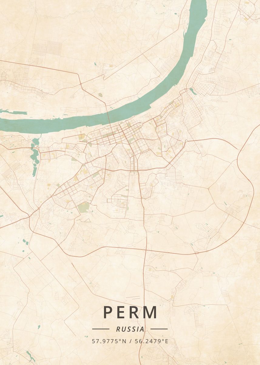 'Perm Russia' Poster, picture, metal print, paint by Designer Map Art ...