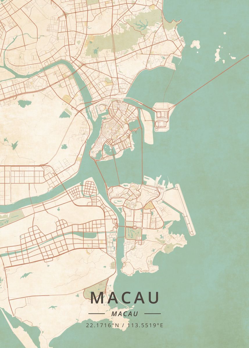 'Macau Macau' Poster, picture, metal print, paint by Designer Map Art ...
