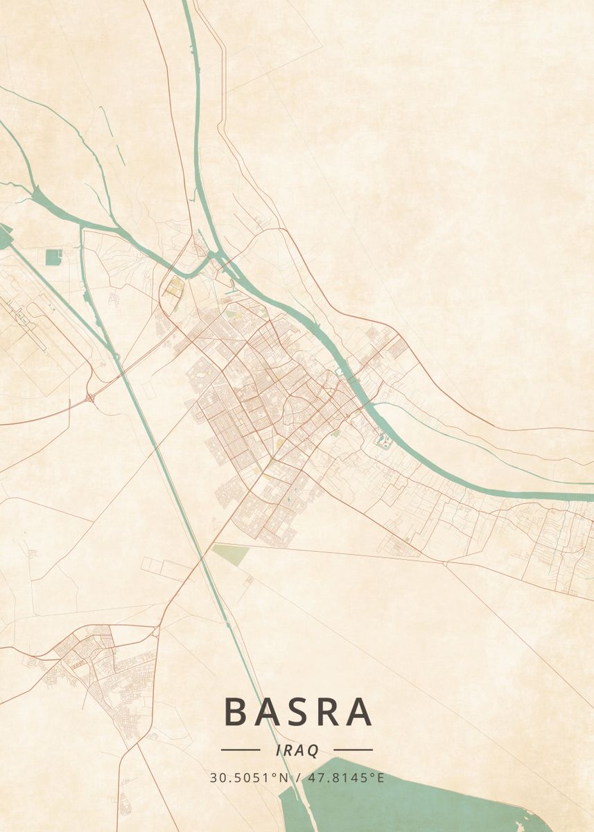 'Basra Iraq' Poster, picture, metal print, paint by Designer Map Art ...