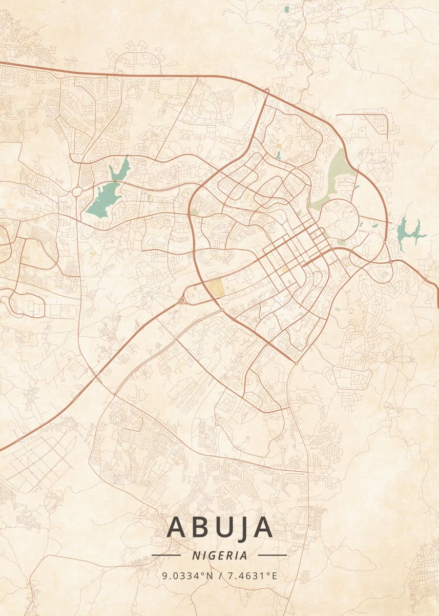 'Abuja Nigeria' Poster, picture, metal print, paint by Designer Map Art ...