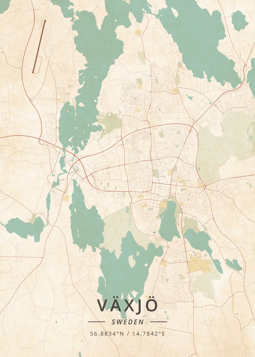 'Vaxjo Sweden' Poster, picture, metal print, paint by Designer Map Art ...