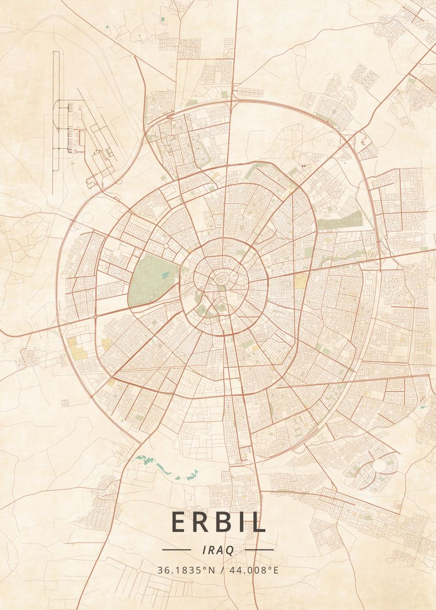 'Erbil Iraq' Poster, picture, metal print, paint by Designer Map Art ...