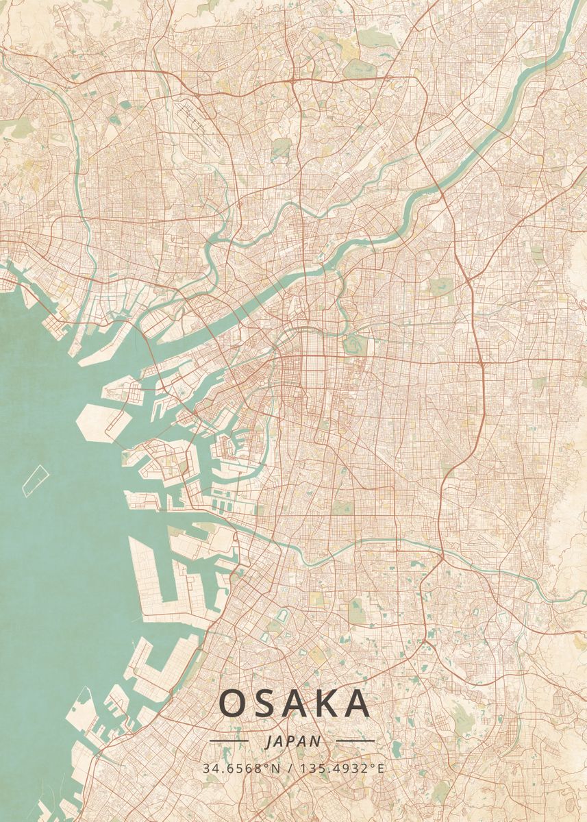'Osaka Japan' Poster, picture, metal print, paint by Designer Map Art ...