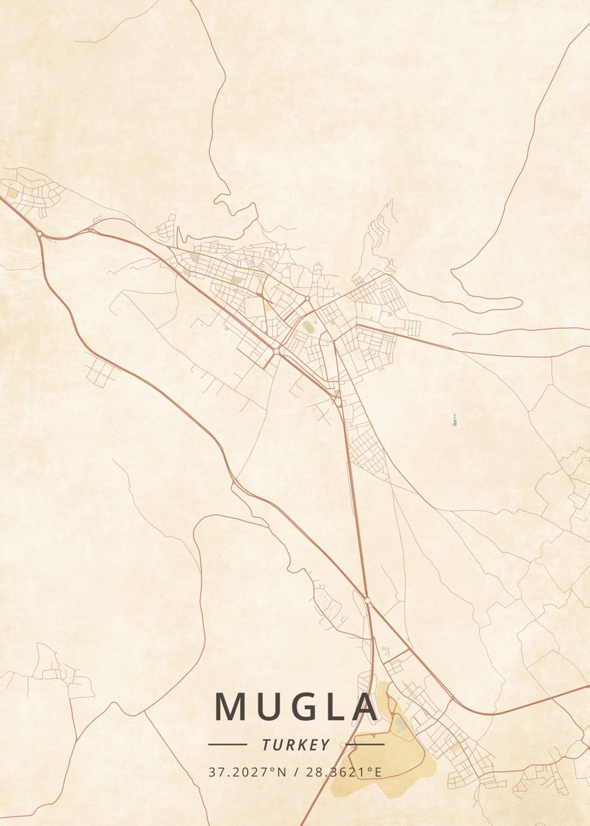'Mugla Turkey' Poster, picture, metal print, paint by Designer Map Art ...