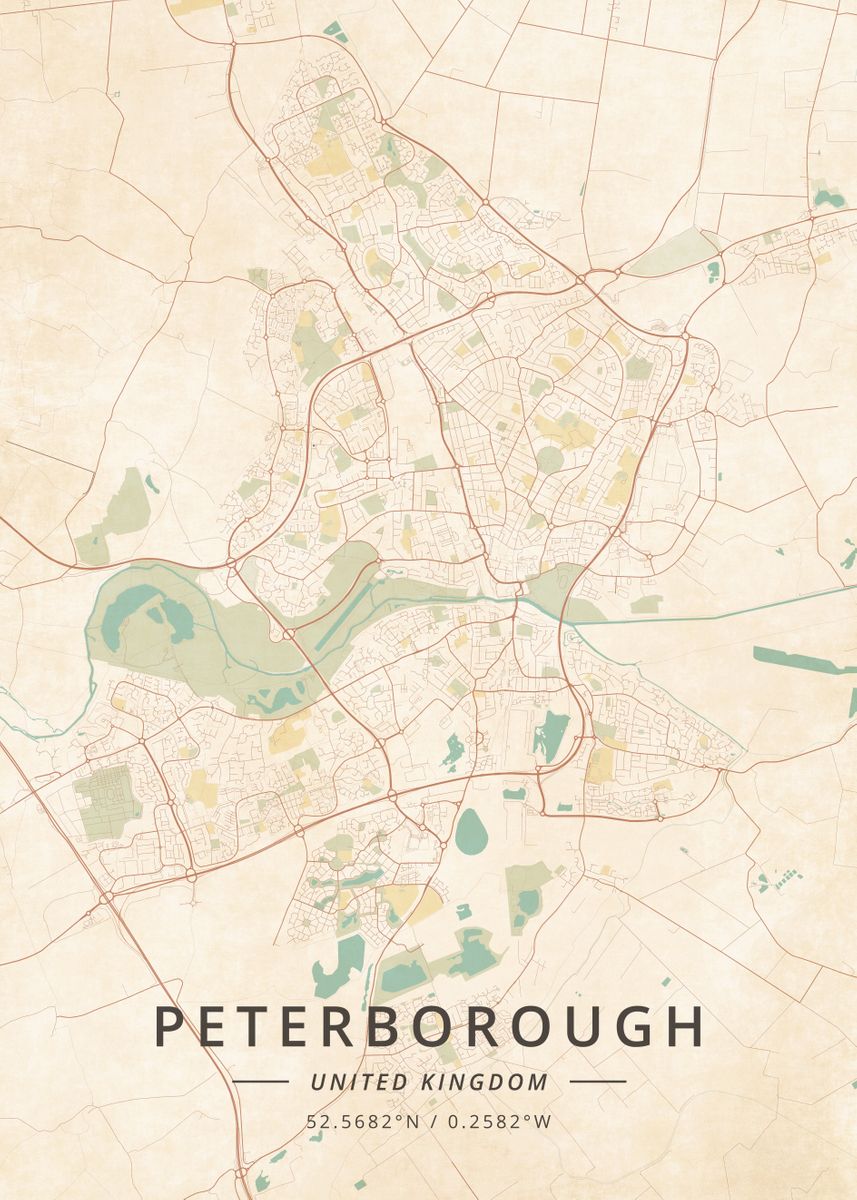 'Peterborough UK' Poster, picture, metal print, paint by Designer Map ...