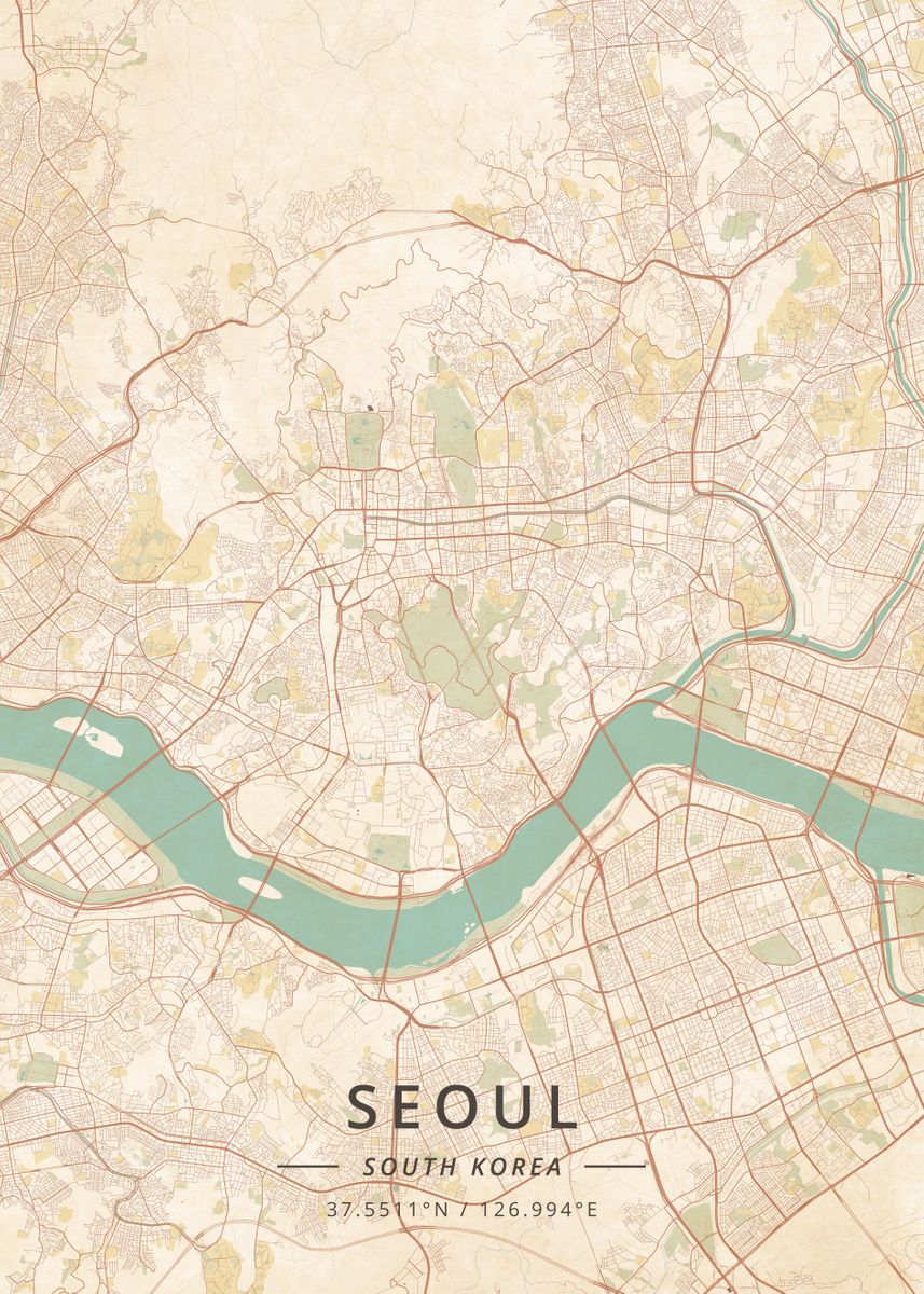 'Seoul South Korea' Poster, picture, metal print, paint by Designer Map ...