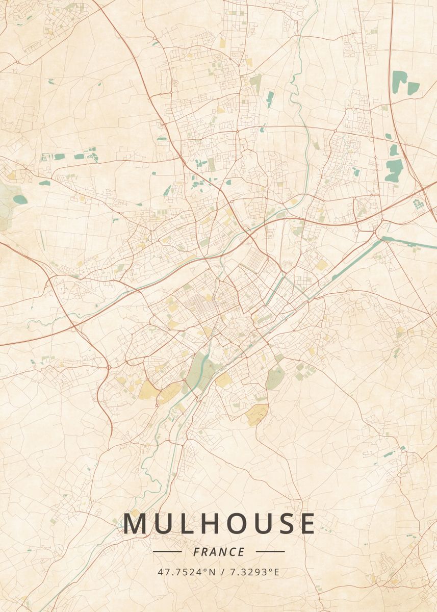 'Mulhouse France' Poster, picture, metal print, paint by Designer Map ...