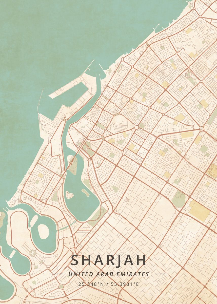 'Sharjah UAE' Poster, picture, metal print, paint by Designer Map Art ...