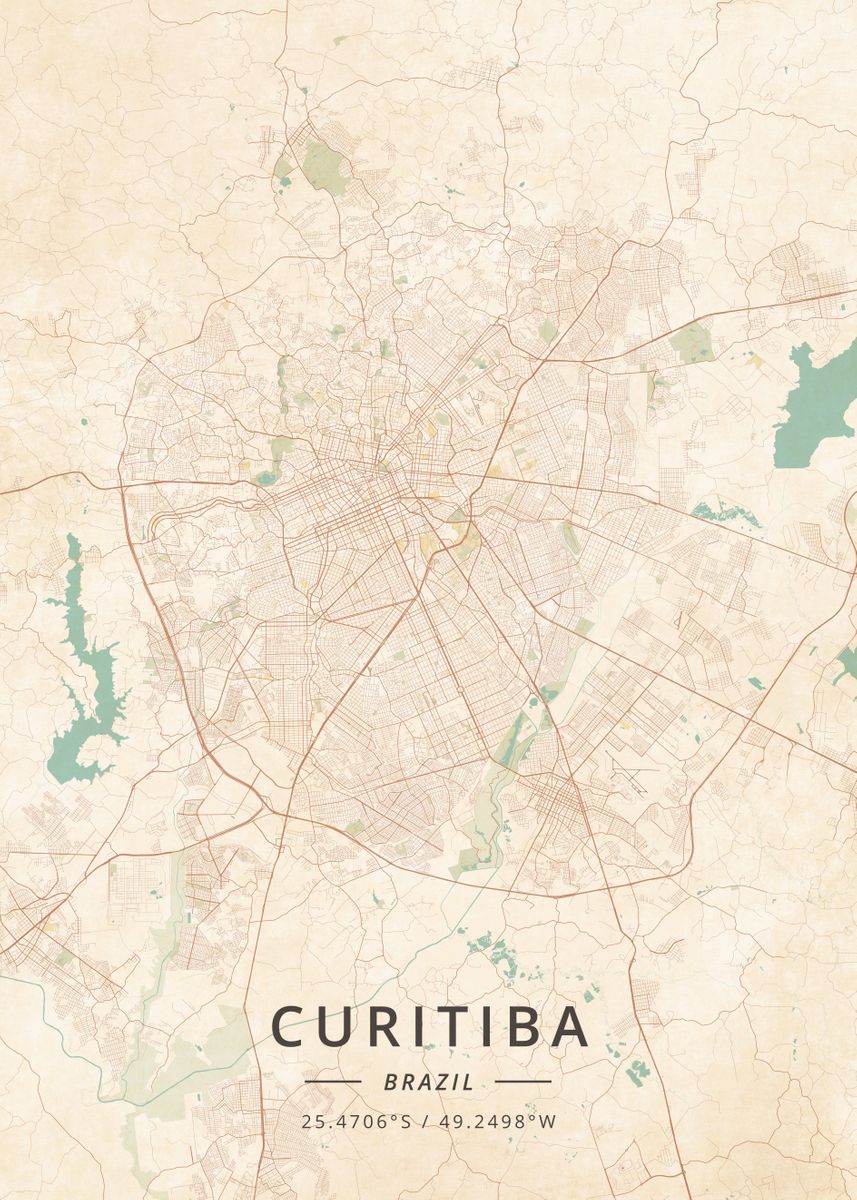 'Curitiba Brazil' Poster, picture, metal print, paint by Designer Map ...