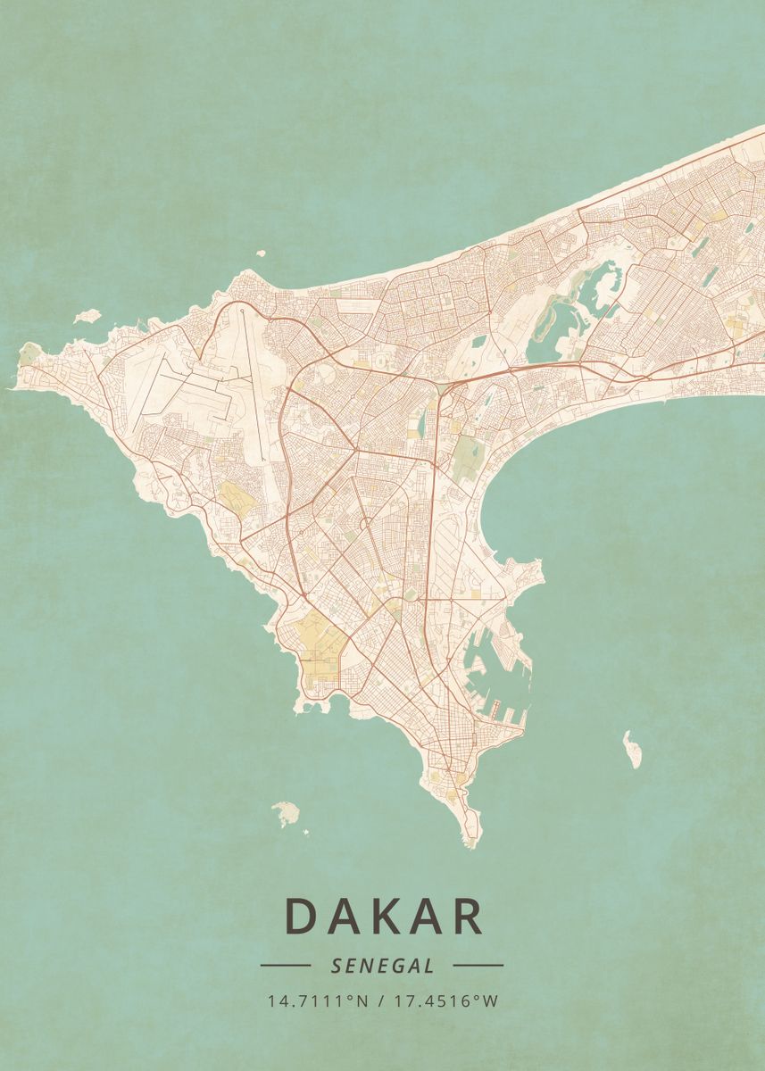 'Dakar Senegal' Poster, picture, metal print, paint by Designer Map Art ...