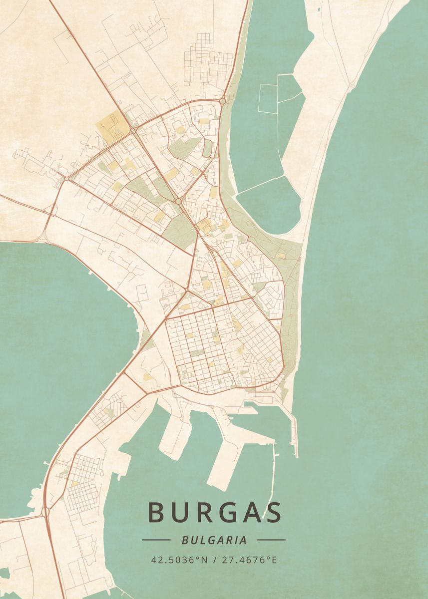 'Burgas Bulgaria' Poster, picture, metal print, paint by Designer Map ...