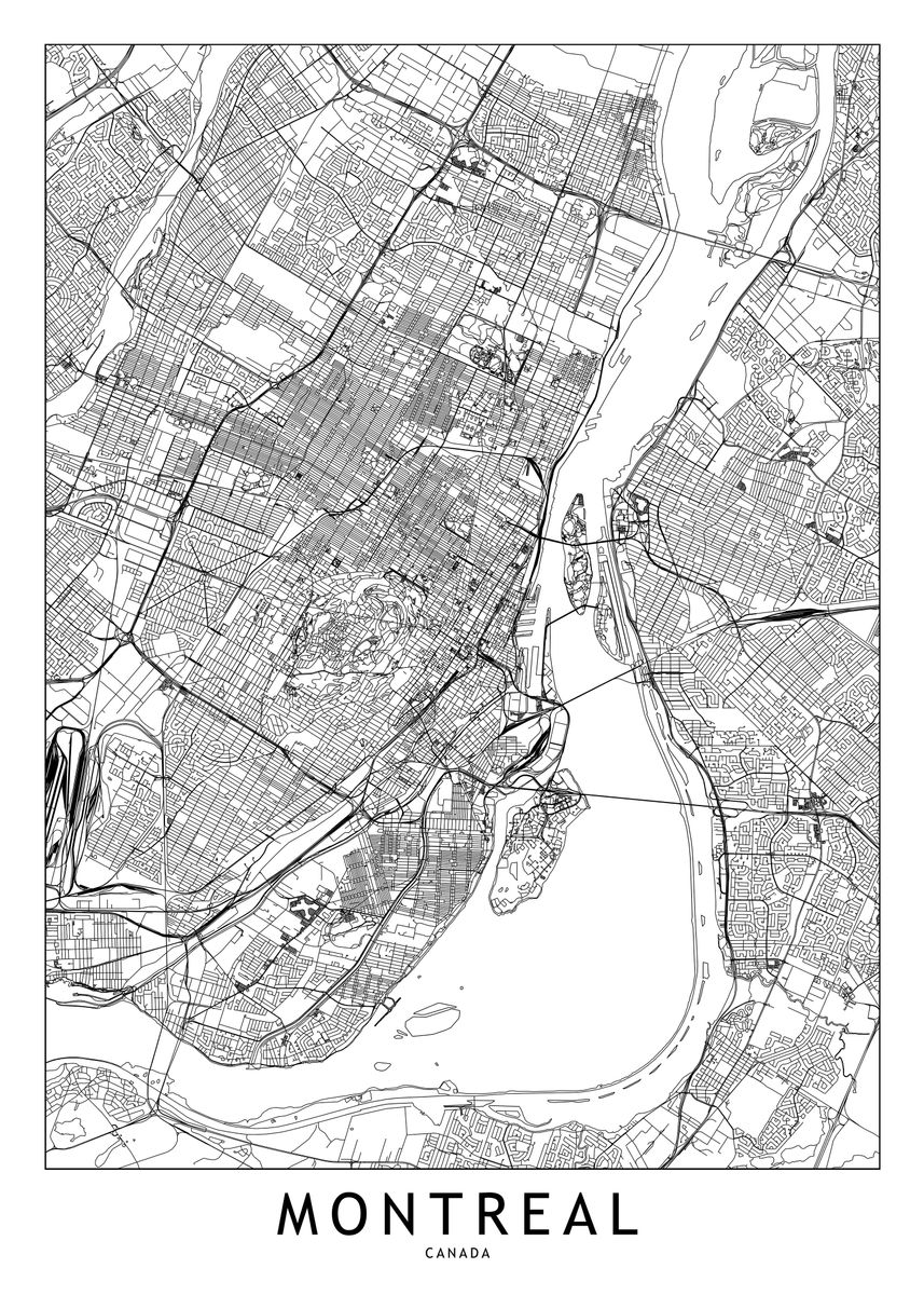 'Montreal White Map' Poster by Multiplicity Maps | Displate