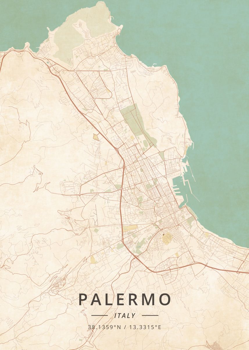 'Palermo Italy' Poster, picture, metal print, paint by Designer Map Art ...