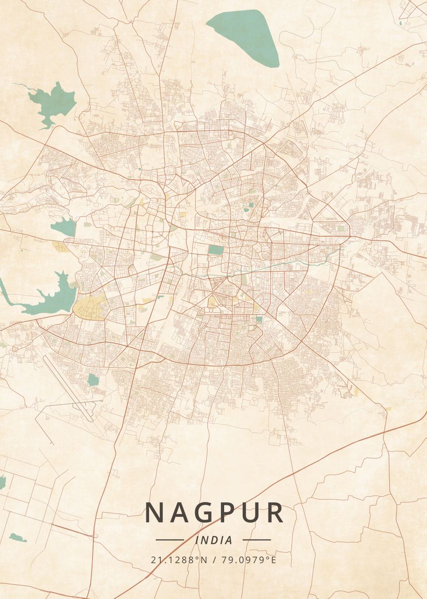 'Nagpur India' Poster, picture, metal print, paint by Designer Map Art ...