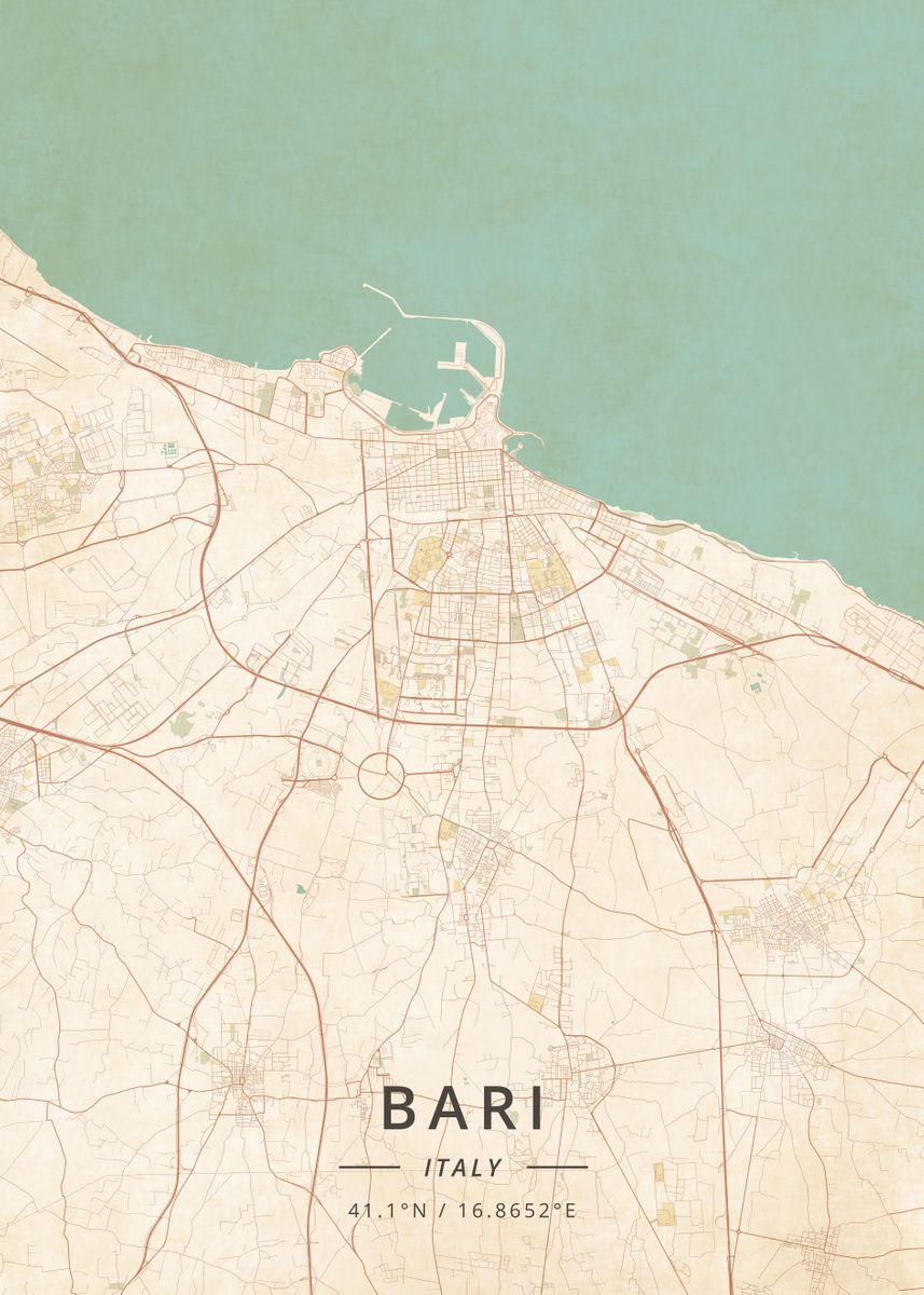 'Bari Italy' Poster, picture, metal print, paint by Designer Map Art ...