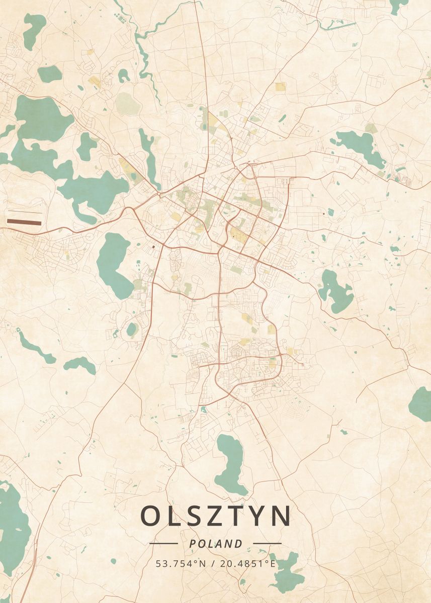 'Olsztyn Poland' Poster, picture, metal print, paint by Designer Map ...
