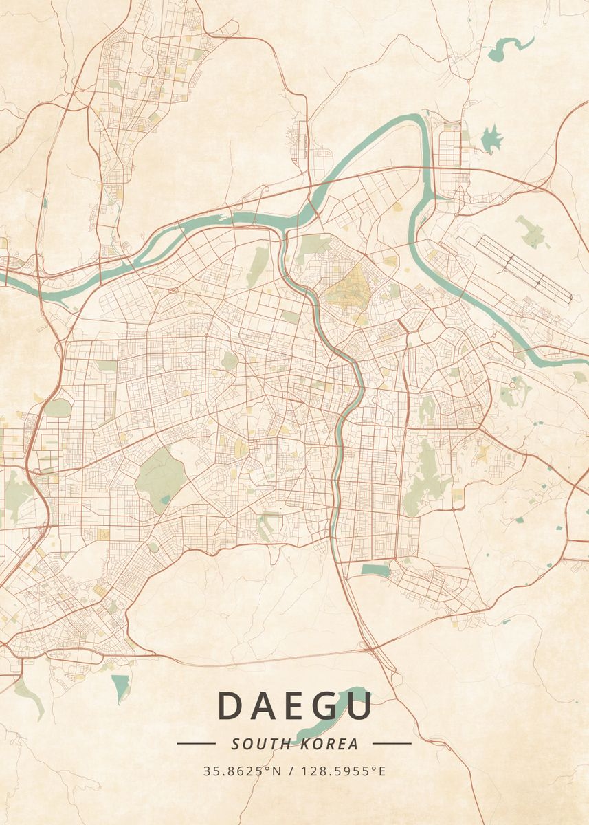 'Daegu South Korea' Poster, picture, metal print, paint by Designer Map ...