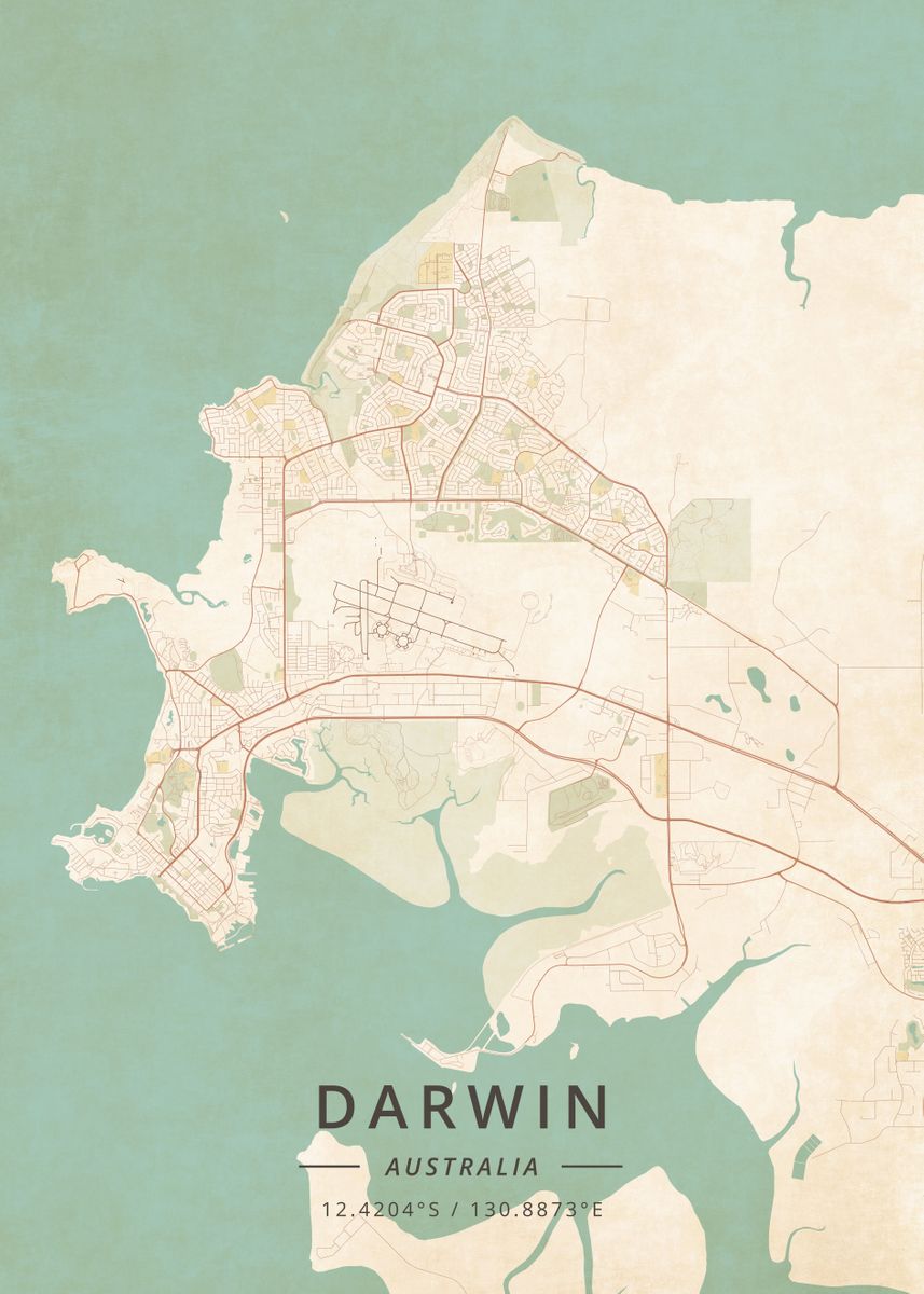 'Darwin Australia' Poster, picture, metal print, paint by Designer Map ...