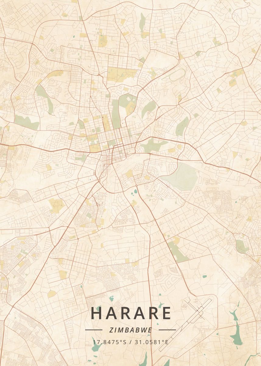 'Harare Zimbabwe' Poster, picture, metal print, paint by Designer Map ...