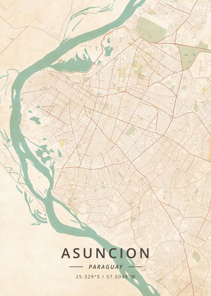 'Asuncion Paraguay' Poster, picture, metal print, paint by Designer Map ...