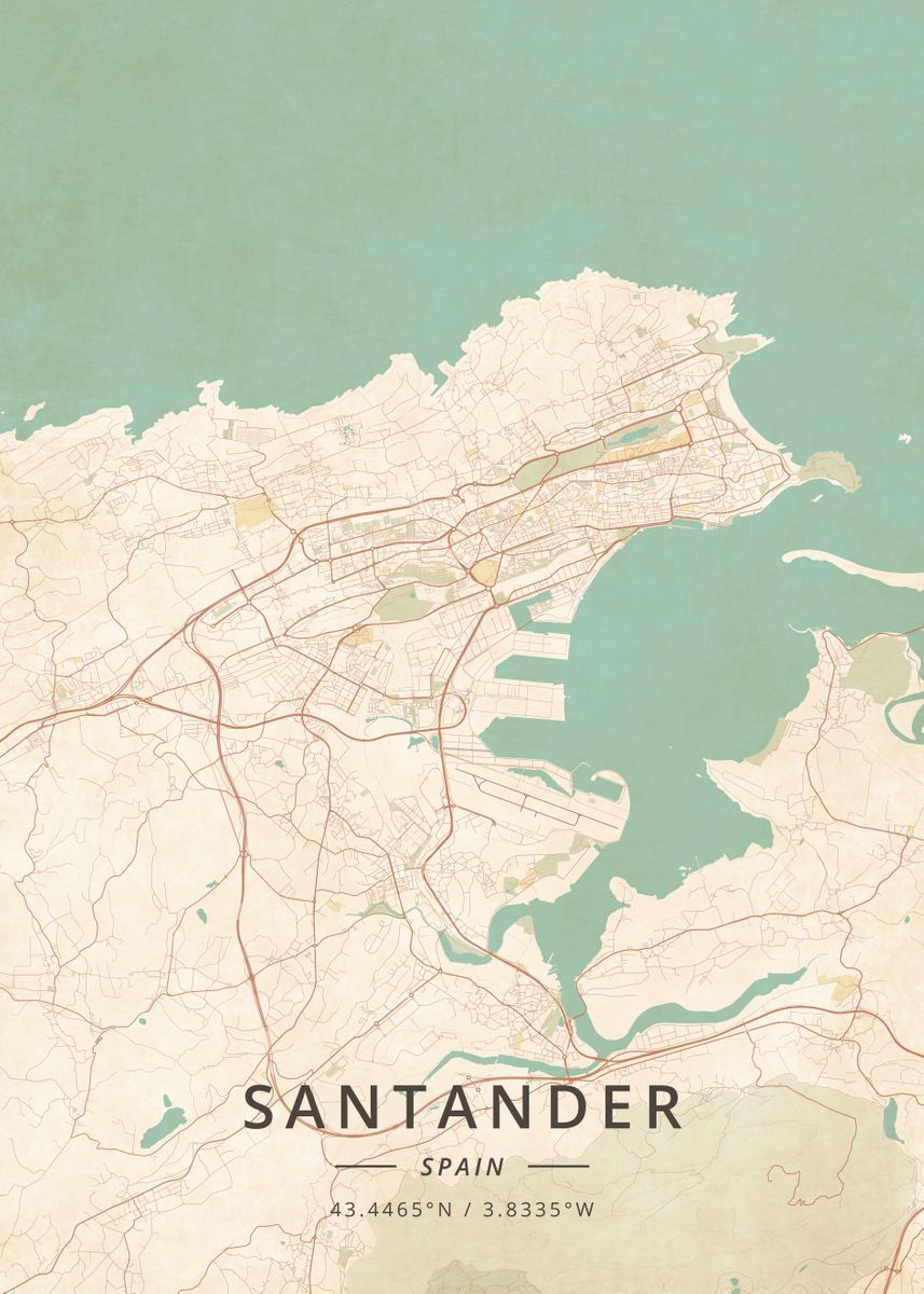 'Santander Spain' Poster, picture, metal print, paint by Designer Map ...