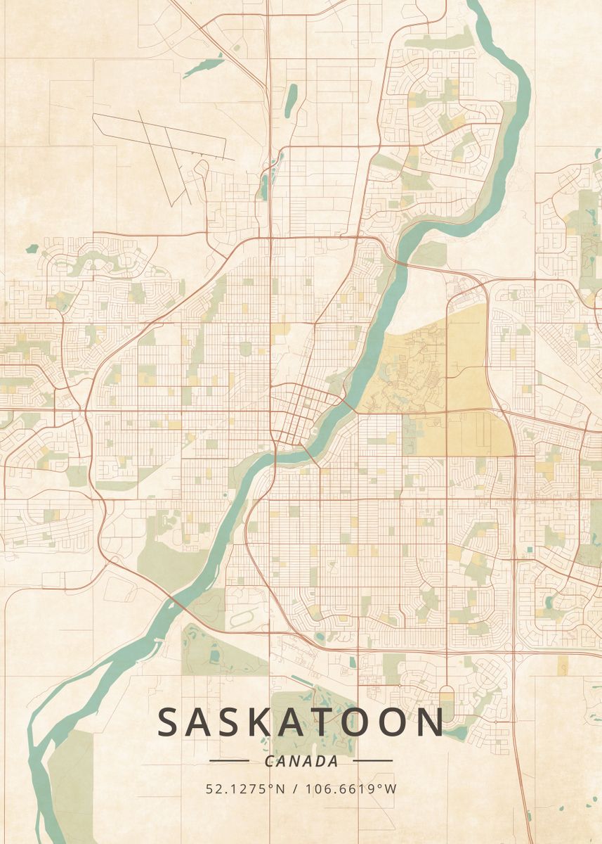 'Saskatoon Canada' Poster, picture, metal print, paint by Designer Map ...