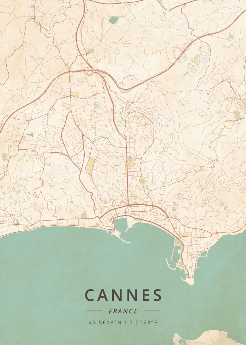 'Cannes France' Poster, picture, metal print, paint by Designer Map Art ...