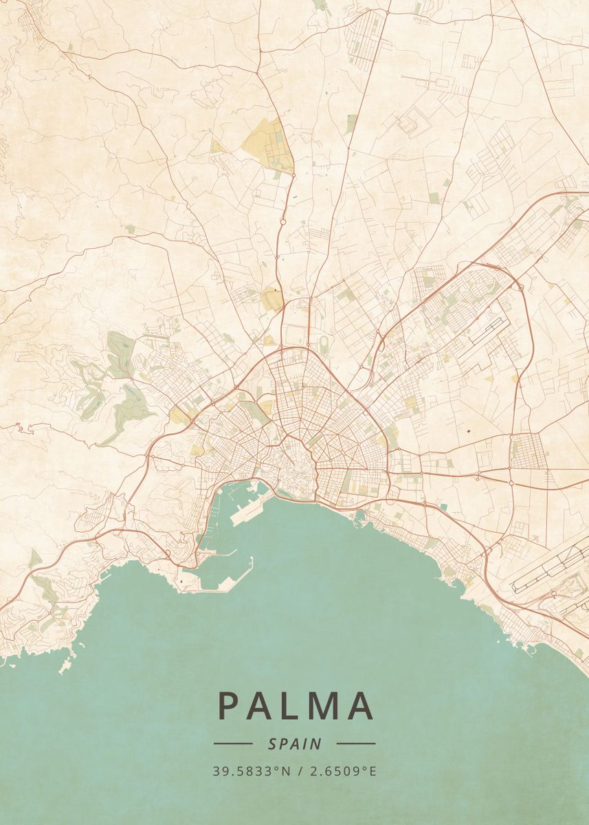 'Palma Spain' Poster, picture, metal print, paint by Designer Map Art ...