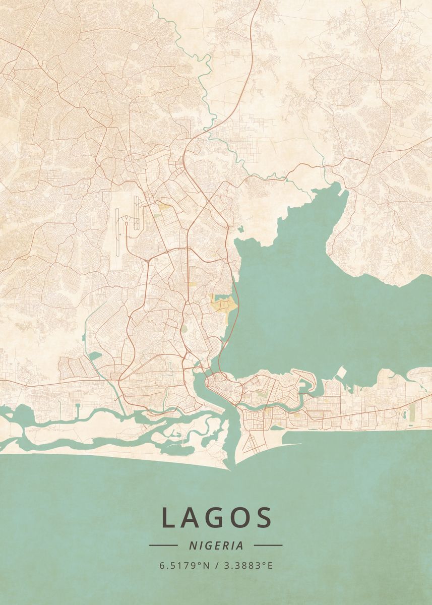 'Lagos Nigeria' Poster, picture, metal print, paint by Designer Map Art ...