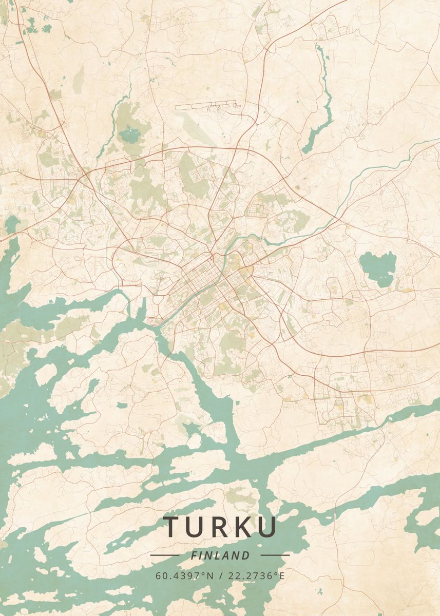 'Turku Finland' Poster, picture, metal print, paint by Designer Map Art ...