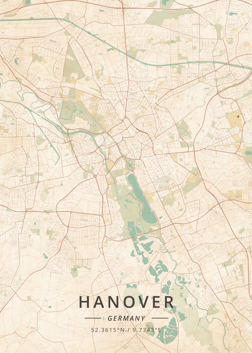 'Hanover Germany' Poster, picture, metal print, paint by Designer Map ...
