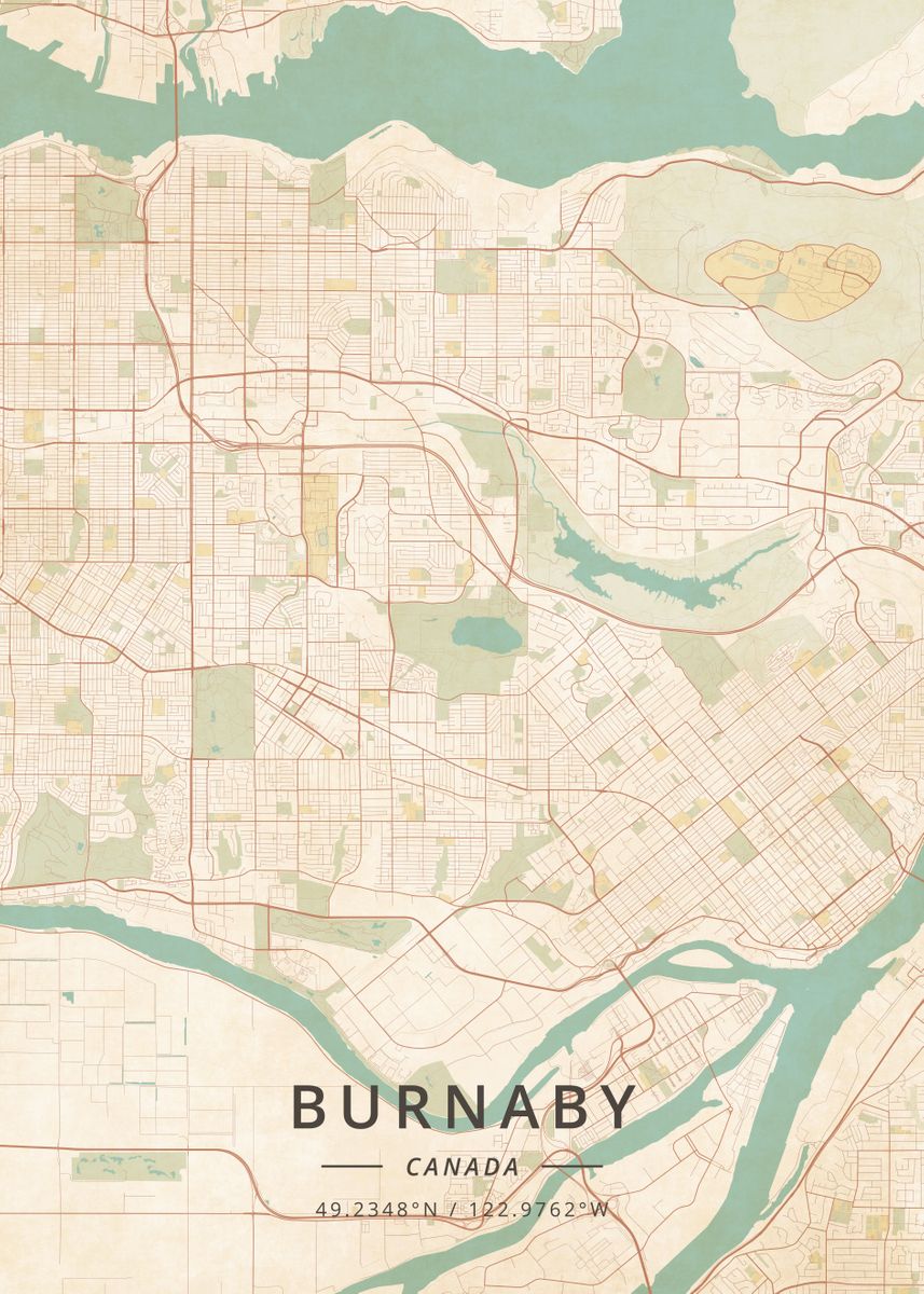 'Burnaby Canada' Poster, picture, metal print, paint by Designer Map ...