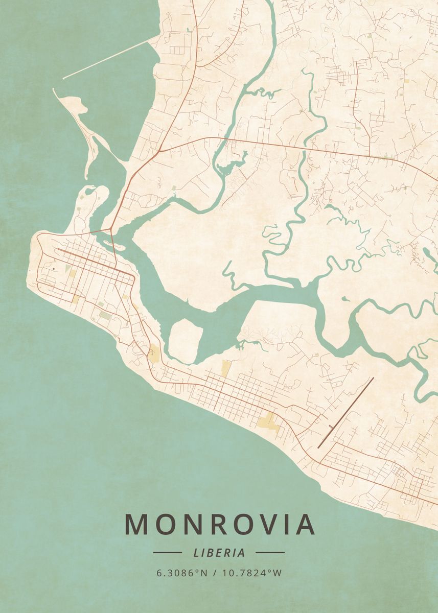 'Monrovia Liberia' Poster, picture, metal print, paint by Designer Map ...