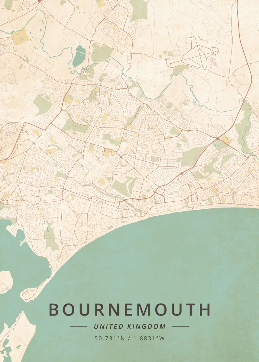 'Bournemouth UK' Poster, picture, metal print, paint by Designer Map ...