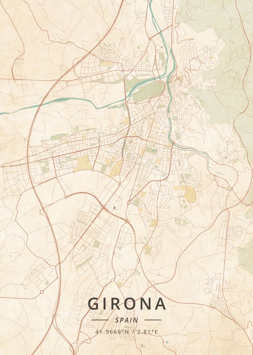 'Girona Spain' Poster, picture, metal print, paint by Designer Map Art ...