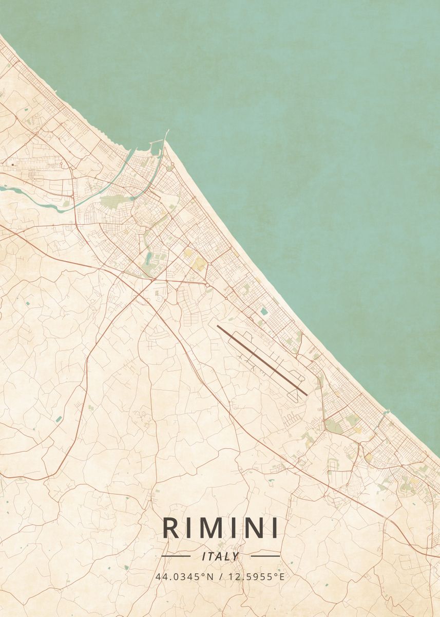 'Rimini Italy' Poster, picture, metal print, paint by Designer Map Art ...