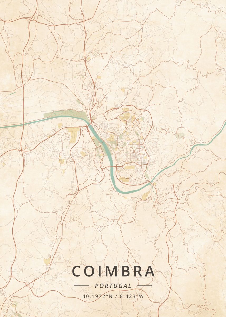 'Coimbra Portugal' Poster, picture, metal print, paint by Designer Map ...