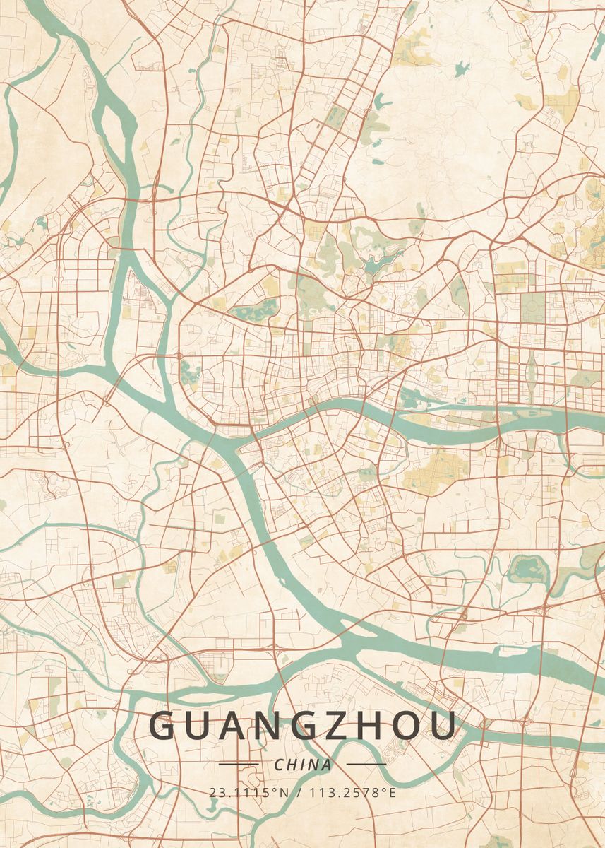 'Guangzhou China' Poster, picture, metal print, paint by Designer Map ...